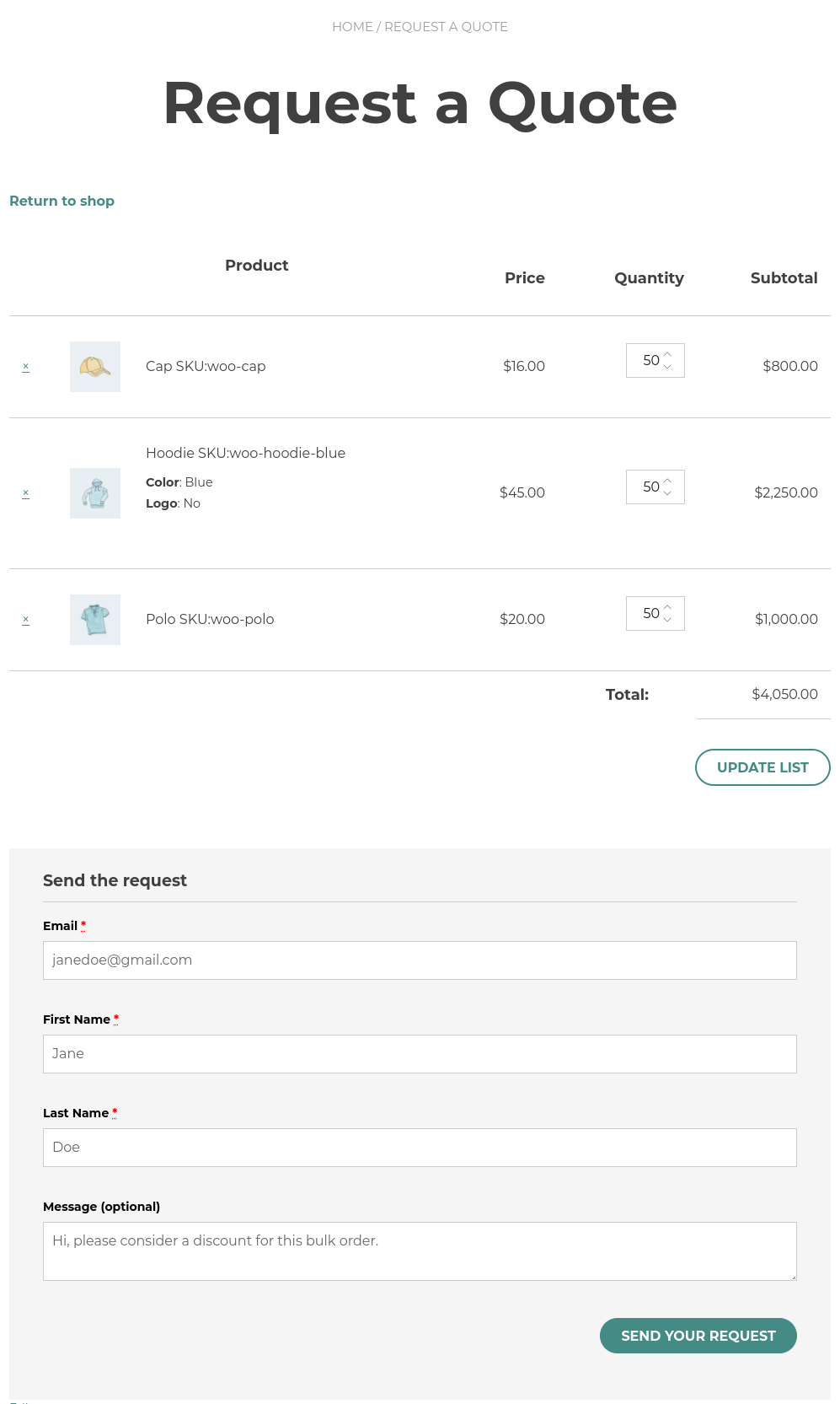YITH WooCommerce Request a Quote