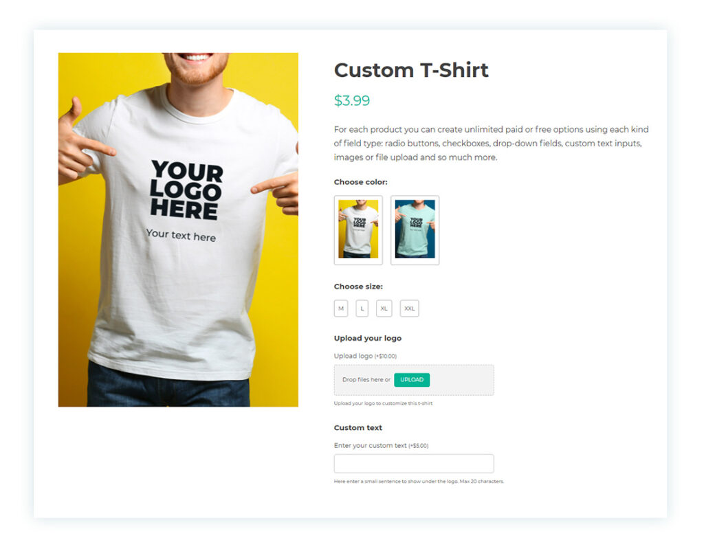 Customize and print t-shirts; customize WooCommerce Products with Add ...